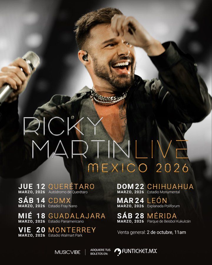 Ricky Martin live México 2026: Ciudades confirmadas, fechas y precios de boletos