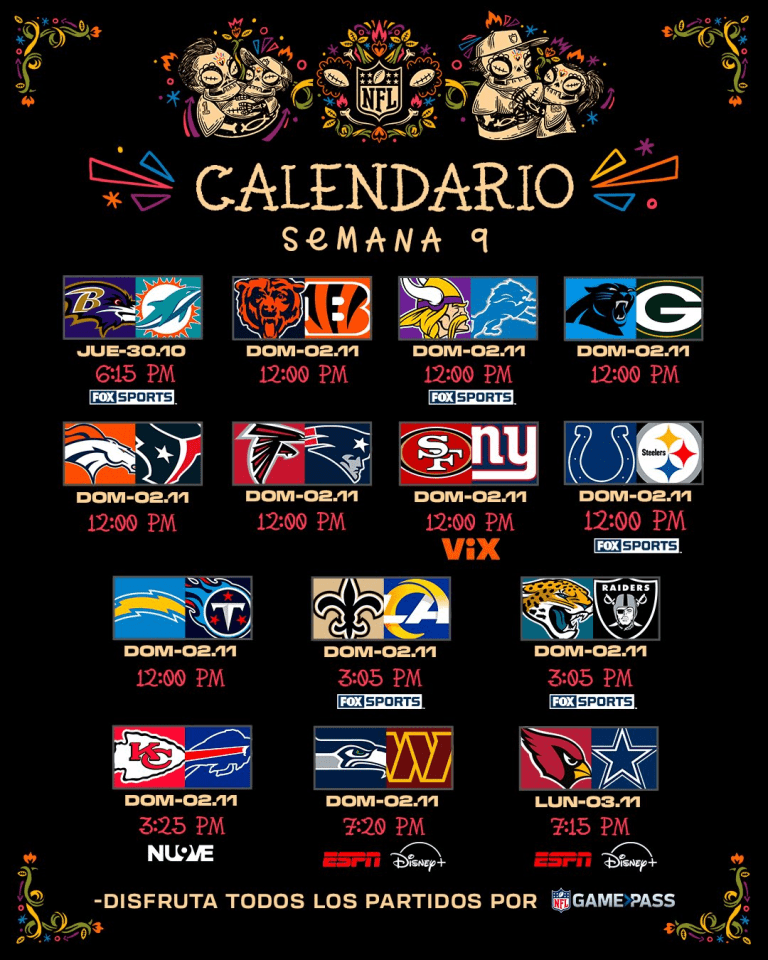 NFL 2025 Semana 9: dónde ver en México, horarios, juegos y canales de ...